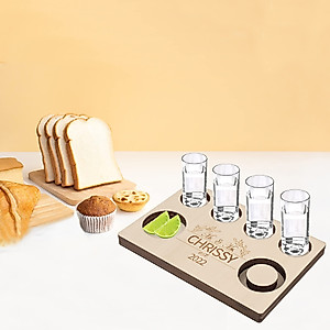 ROXIQ Tequila Trays Handmade Mr & Mrs Tequila Flight Board Serving Tray Personalized Shot Glass Holder Display w/ Salt Rim Wooden Bar Tray Liquor Birthday Party Housewarming MenGifts, 31x18x1.5cm