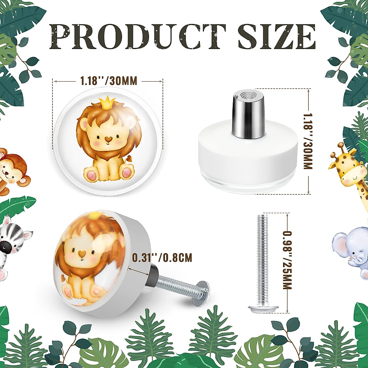 12 Set Safari Jungle Animal Drawer Knob Pulls Round Soft Rubber Forest Drawer Knobs Silicone Cabinet Drawer Knobs for Boys Girls Kids Dresser Knobs for Nursery Closet Kitchen Cabinet