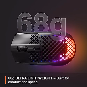 SteelSeries Aerox 3 Wireless - Holey RGB Gaming Mouse - Ultra-lightweight Water Resistant Design - 18K DPI TrueMove Air Optical Sensor- Onyx
