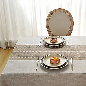 Laolitou Rustic Cotton Linen Table Cloth,Tablecloths for 6 Foot Rectangle Tables,Waterproof Washable Tablecloth with Tassel Rectangle/Oblong, 55''x 86'', 6-8 Seats