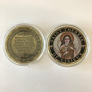 Aizics Mint St Therese of Lisieux Coin, Saint Therese The Little Flower Catholic Challenge Coin, Religious Coin Collectibles, Iron Plated 38mm x 2mm
