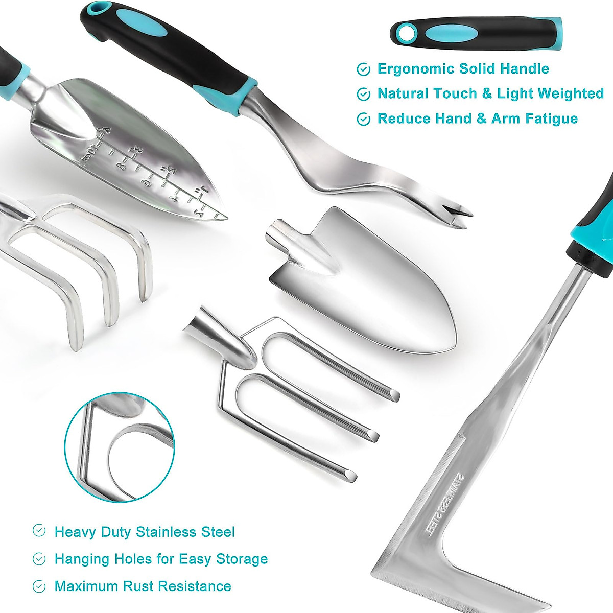 Garden Tool Set with Non Slip Rubber Grip,11 Piece Stainless Steel Gardening Tool Sets,Thickened Repotting Mat & Storage Tote Bag,Heavy Duty Outdoor Hand Tools Uprooting Weeding Tool, Ideal Gifts Blue