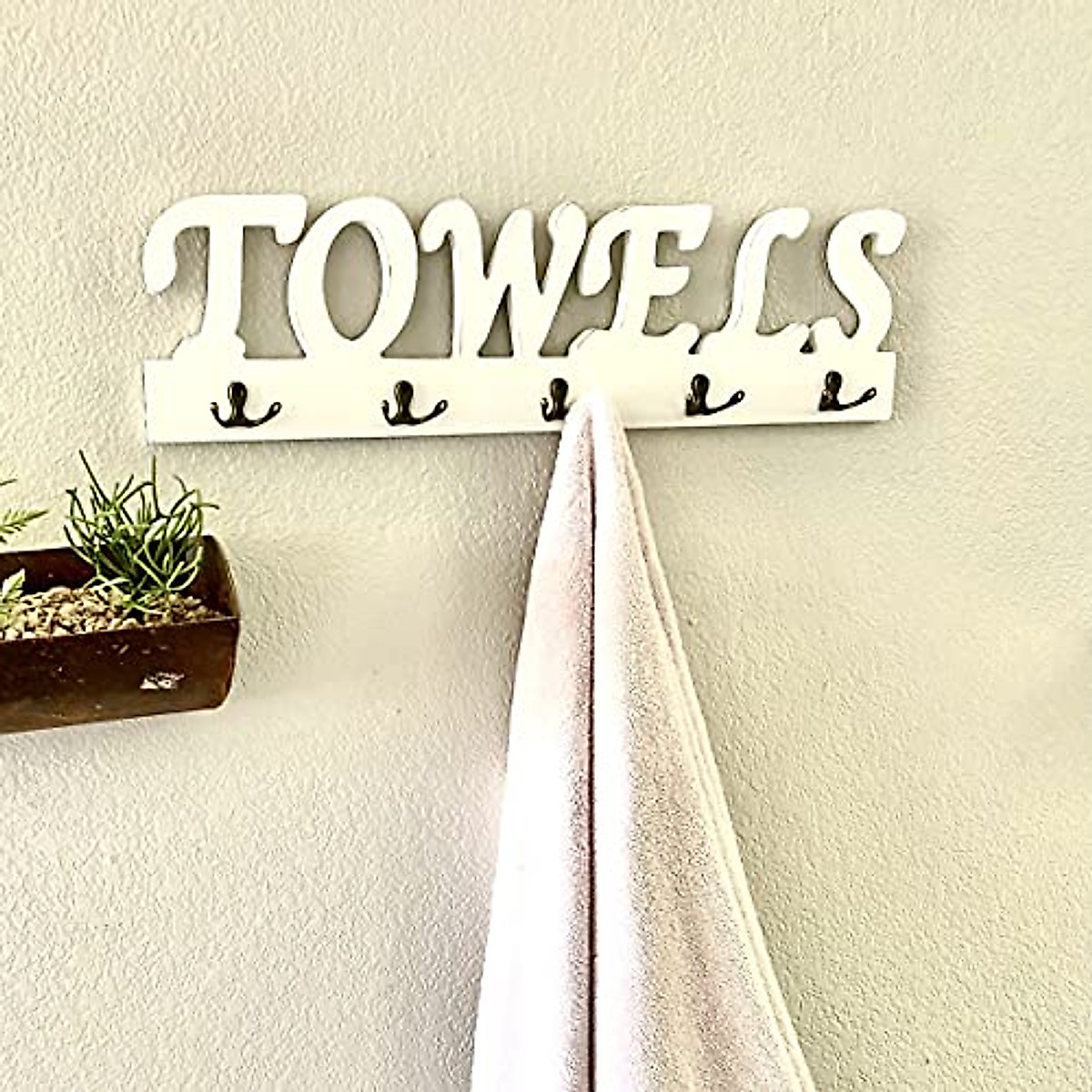 White Towel Holder with 5 Antique Bronze Double Towel Hooks for Your Wall