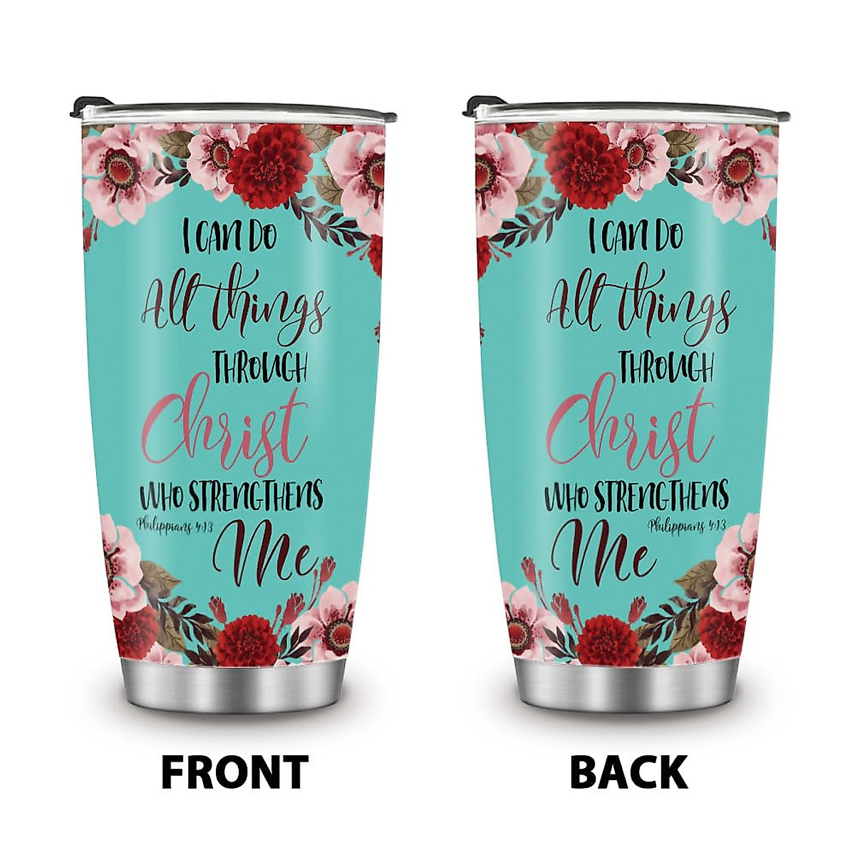 WIRESTER 20 OZ Stainless Steel Tumbler With Lid, Double Wall Vacuum Insulated Tumbler, Coffee Travel Mug Cup for Hot Cold Drinks - Christian Bible Verses Philippians 4:13