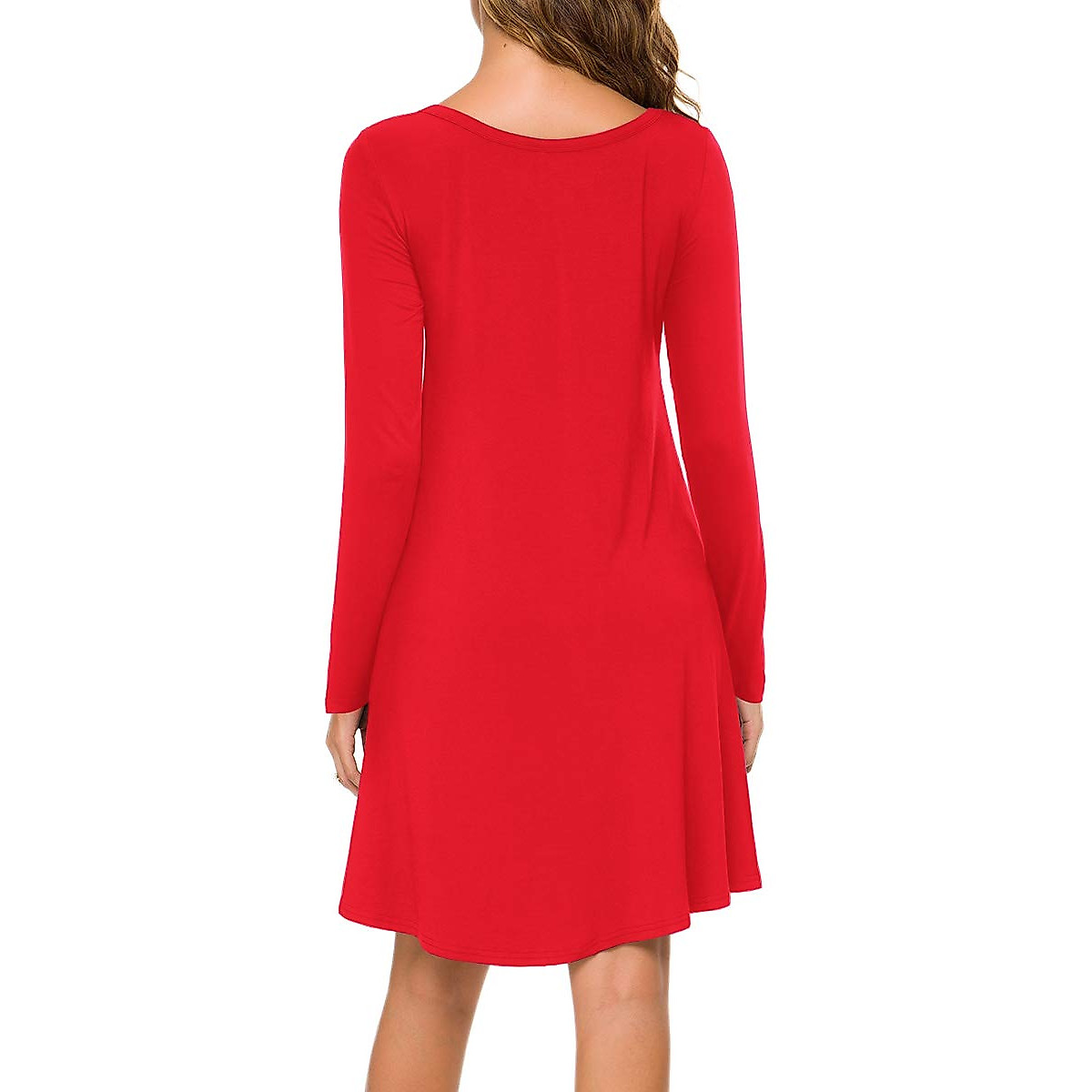 POPYOUNG Spring Dresses for Women 2023 Long Sleeve T Shirt Dresses Casual Swing Dress M, Red