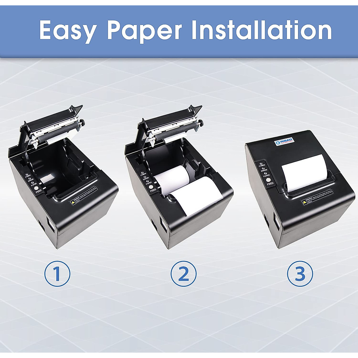 RIBAO Thermal 80mm POS Printer Receipt Printer Connect Cash Registers Cash Drawer, BC-55 BC-40 BCS-160 Mixed Bill Money Counter RS232 Cashbox Interface，Windows/Mac/Linux