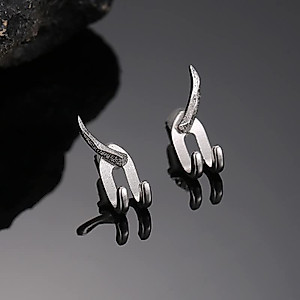 Detachable Dual Stud Earrings For Men, 2023 New Punk Hippie Clip On Dual Purpose Claw Stud Black Vintage Cool Cowhorn Gothic Earring Jewelry Gift (Black+Silver)