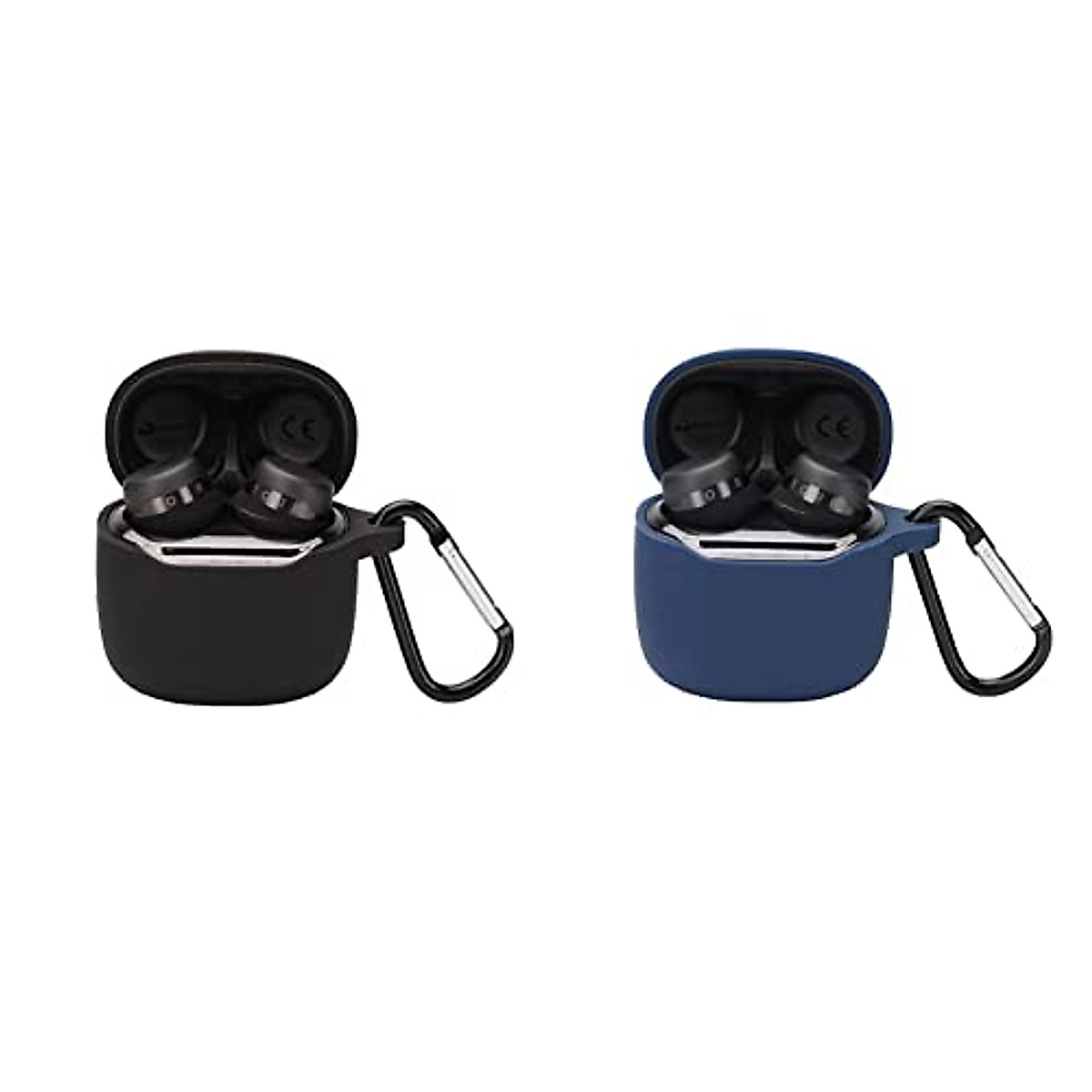 2 Pack DAYJOY Soft Silicone Protective Case Cover Compatible with JBL Tour PRO+ TWS True Wireless Bluetooth Earbuds, Protective Skin Sleeve with Key Chain (Black+deep Blue)