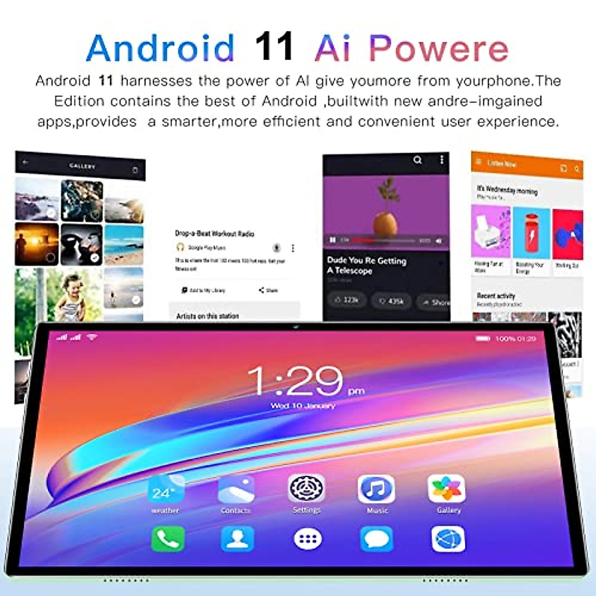 Shanrya 10in Tablet, Green Gaming Tablet 5MP 13MP Camera for Entertainment (Green)