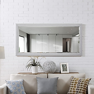 Naomi Home Samantha Woven Floor Mirror Full Length Mirror Standing Large Rectangle Full Body Long Mirrors for Bedroom Dressing Room Silver 66 L x 32 W