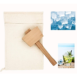 Ice Mallet with 2 Lewis Bag Kit,Manual Ice Crusher Wooden Hammer Canvas Crushing Bag Crushed Ice Bar Cocktails Bartender & Kitchen Tools Kit