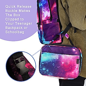 E-Clover Backpack for Girls Kids Galaxy Backpacks Purple Space Bookbags School Bag with Galaxy Lunch Box Set Valentines Day Gifts