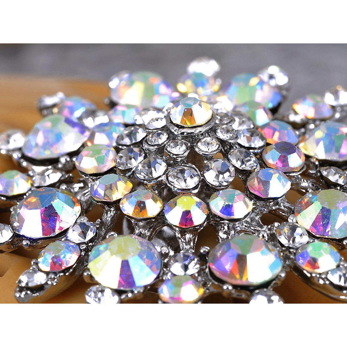 Alilang Adustable Silvery Tone Iridescent Clear Crystal Colored Rhinestones Floral Ring