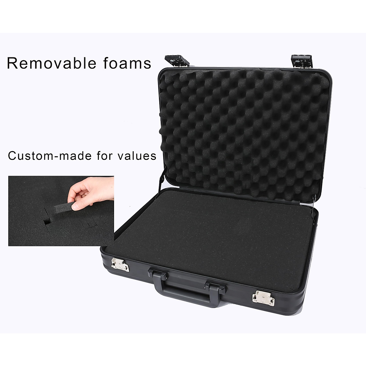 urecimy Large metal briefcase 18.1X13.8X6.1 Inch Aluminum Case Combination Lock Black Suitcase for Valuables UAV/Gun Cases Display Box Super Big Size with Sponge