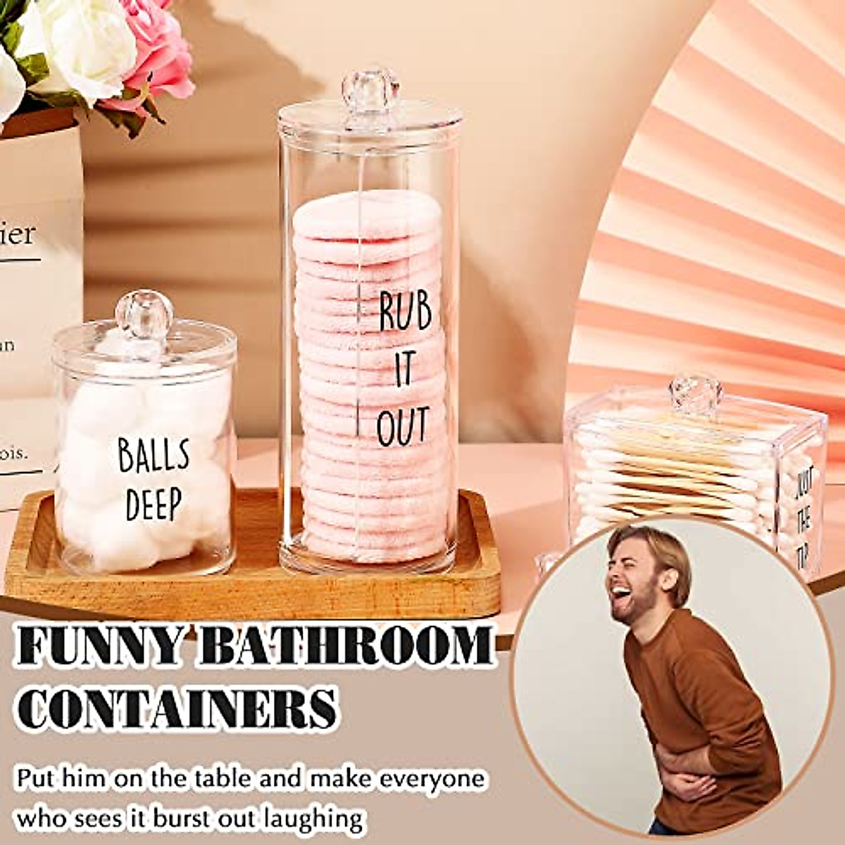 Gerrii 3 Pack Cotton Swab Dispenser, 10oz Cotton Ball Holder Canister Storage Container Bathroom Apothecary Jars with Lids for Rounds Cotton Ball Pad, Makeup Sponges, Hair Accessories