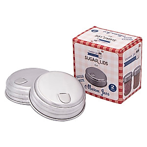 Sugar Dispensing Retro Style Stainless Steel Lids for Mason Jars (2 Pack, Regular Mouth)