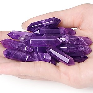 10 PCS Amethyst Crystals Set Wands Polished Healing Crystal Stones Bulk Natural Hexagonal Pointed Reiki Energy Balancing Meditation Therapy Wand Gift