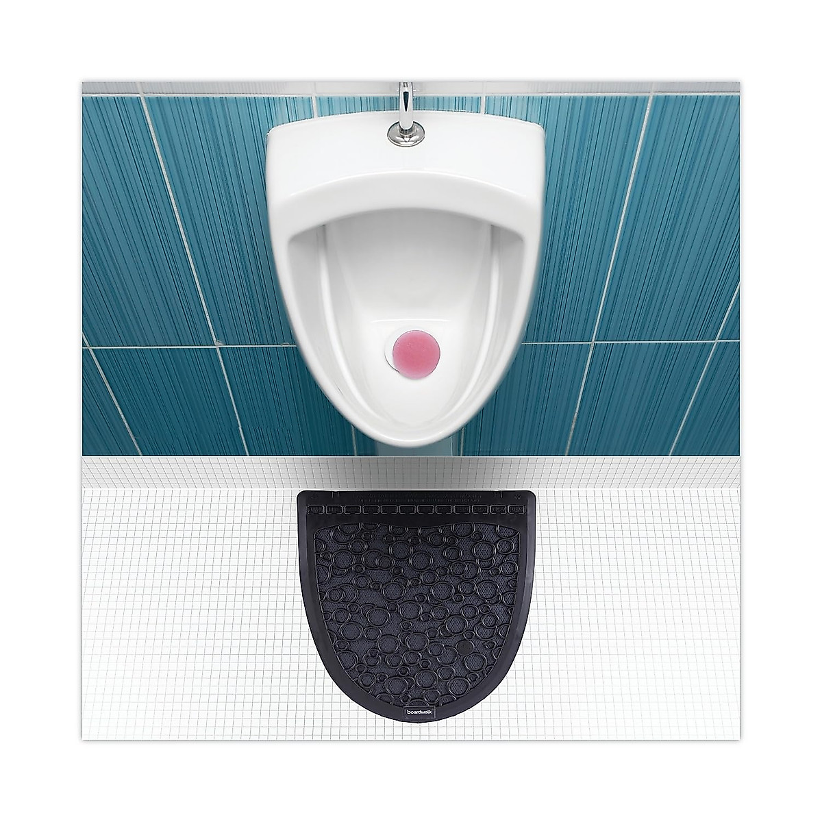 Boardwalk BWKUMBB 17.5 in. x 20 in. 2.0 Rubber Urinal Mat - Black (6/Carton)