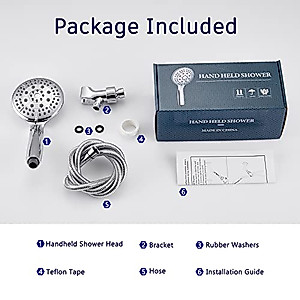 High Pressure 5 Setting Handhled Shower Head with Hose and Adjustable Bracket, Brushed Nickel