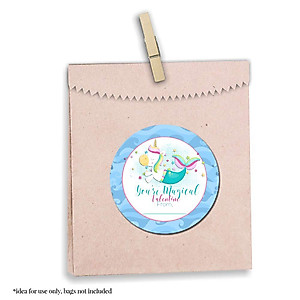 Magical Mermaid Unicorn Valentine Party Favor Sticker Labels, 40 2" Party Circle Stickers by AmandaCreation, Great for Classroom Valentines, Envelope Seals, Gifts & Treats
