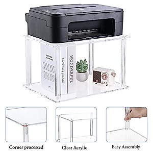 HMYHUM Acrylic Printer Stand - 2-Tier Small Home & Office Printer Table for Desktop and Under Desk, 15.75 x 11.81 x 9.65 inches, Clear