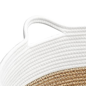 maison sympa Extra Large Cotton Rope Basket Woven Baby Laundry Basket Blanket Basket Baby and pet Toy Basket with Handle Laundry Hamper - 21" x 21" x 13.8" (white & camel)