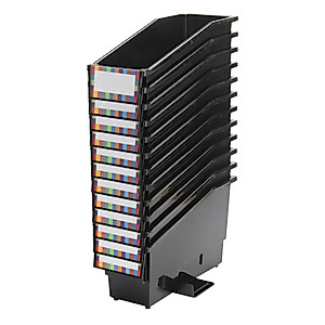 Really Good Stuff Non-Tip Book and Binder Holders, 5½” by 13½” by 7¾” (Set of 12, Black) Magazine, Folder Bins with Stabilizer Wings, Built-In Label Holder – Durable, Won’t Fall Over