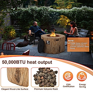 COSTWAY 40" Propane Gas Fire Pit Table, 2-in-1 Outdoor Round Fire Table W/Volcanic Rock & PVC Cover, 50,000 BTU Heat Output, Wood-Like Surface for Backyard, Poolside
