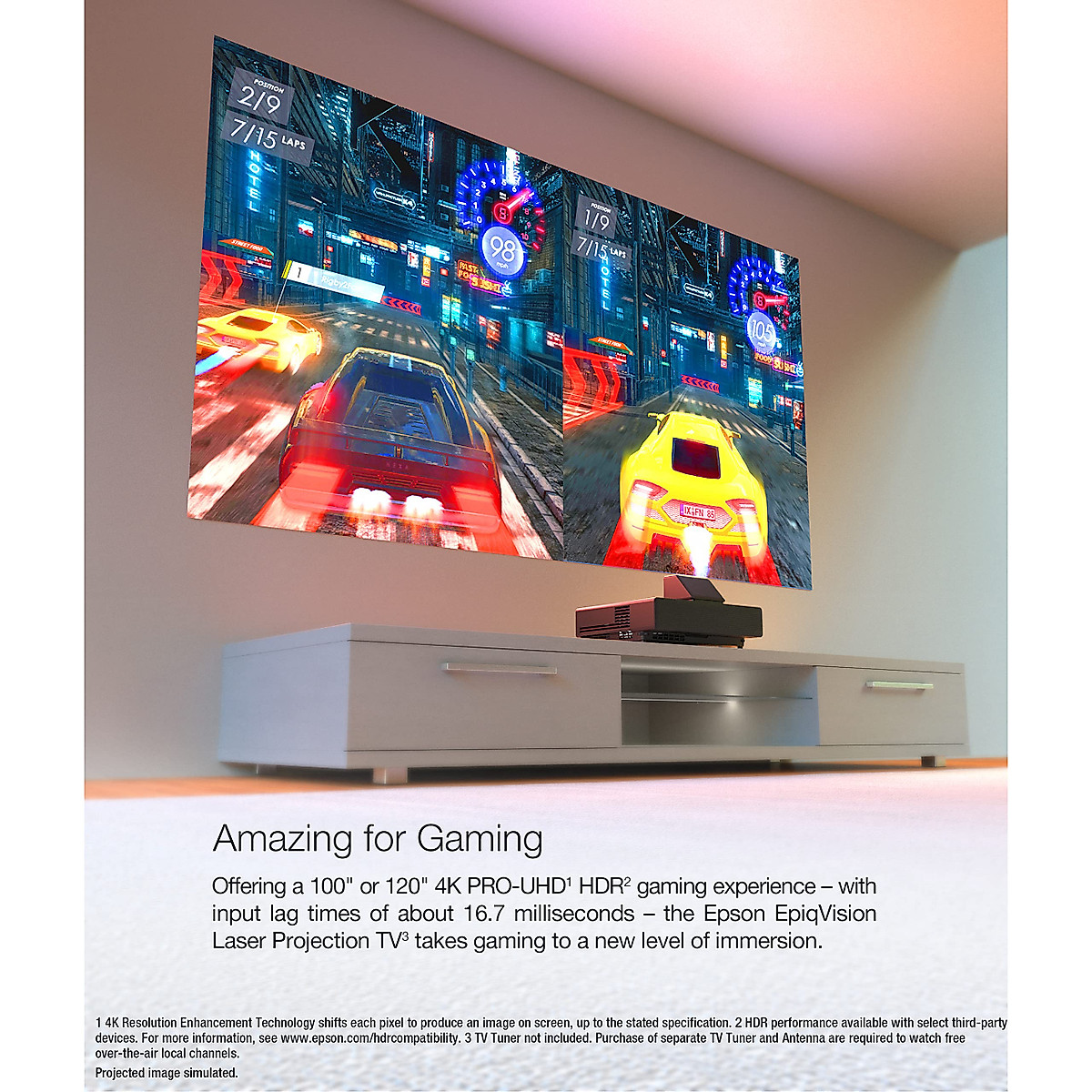 Epson EpiqVision Ultra LS500 Laser Ultra Short Throw Projector, 4000 lumens, 4K PRO-UHD, HDR, Android TV, Google Assistant, HDMI 2.0, Built-in Speakers, Sports, Gaming, Movies & Streaming – Black