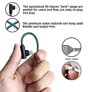 iPhone Charger Cord Right Angle Lightning Cable 5 Pack (3/3/6/6/10FT) Nylon Braid 90 Degree Charging Cord Fast Charging & Data Sync Cord Long Compatible iPhone 13 12 11 Pro XS Max/X/8/7/Plus iPad Blue