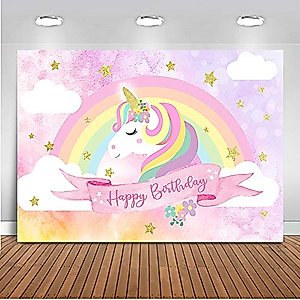 Avezano Unicorn Birthday Backdrop Pink Rainbow Cloud Unicorn Photography Background 5x3ft Vinyl Unicorn Theme Birthday Party Backdrops