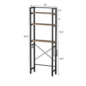 BEWISHOME Over The Toilet Storage, 3-Tier Bathroom Over Toilet Shelves with Hooks, Over Toilet Organizer, Above Toilet Shelf Rack Space Saver for Bathroom Washroom Balcony, Greige and Black YMJ02H
