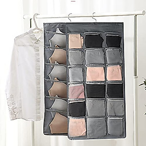 inheming 2 Pack Hanging Underwear Organizer for Closet, 12 + 18 Mesh Pockets Dual-Sided Storage Bags, Bras Panties Socks Organizer Hanger for Dormitory, Rental House, RV Wardrobe