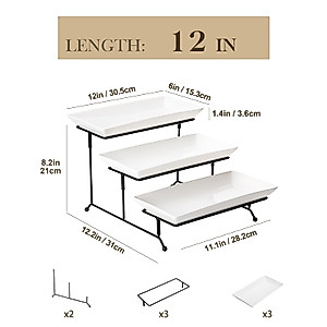 MALACASA 3 Tier Serving Trays for Party, Porcelain Serving Platters and Trays, 12 Inch Tiered Tray Stand, Fruit Tray, Trays for Serving Food, White Dessert Stand with Collapsible Sturdier Metal Rack