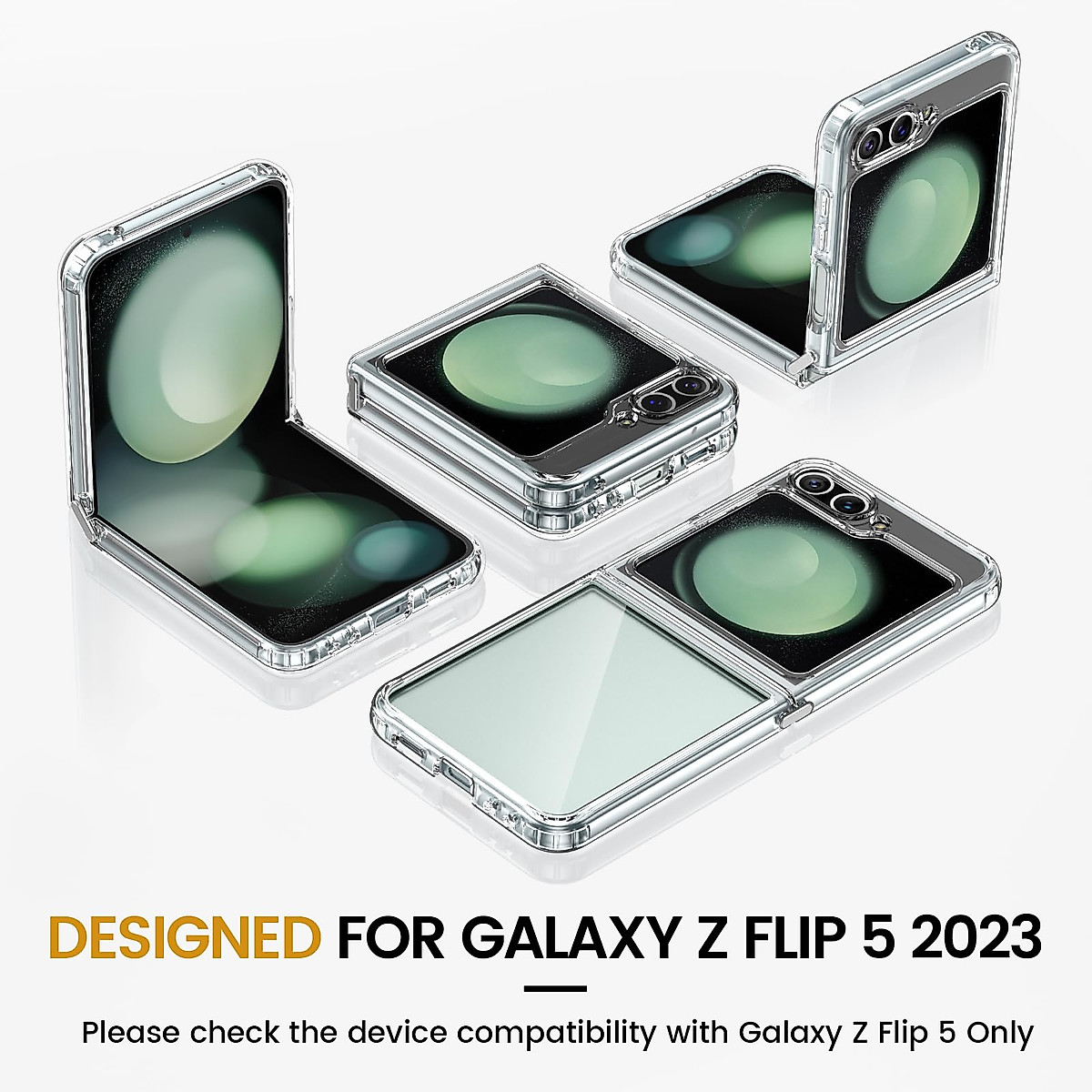 VEGO for Samsung Galaxy Z Flip 5 Case with Screen Protector, TPU Crystal Clear Case, Ultra Slim, Wear-Resistant, Spray Paint Bumper Cover Case for Flip 5 Phone Case - Full Clear