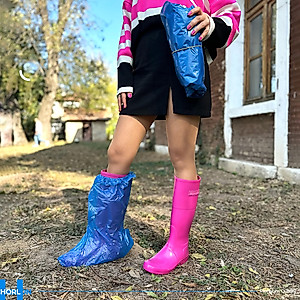 Large Thicker Boot And Shoe Covers Disposable Non-Slip 50 Pack (25 Pairs) Waterproof Durable Reusable Rain, Outdoor Indoors Overshoes, Fit Up To Men's 13, Blue, 20 Tall, Horlon