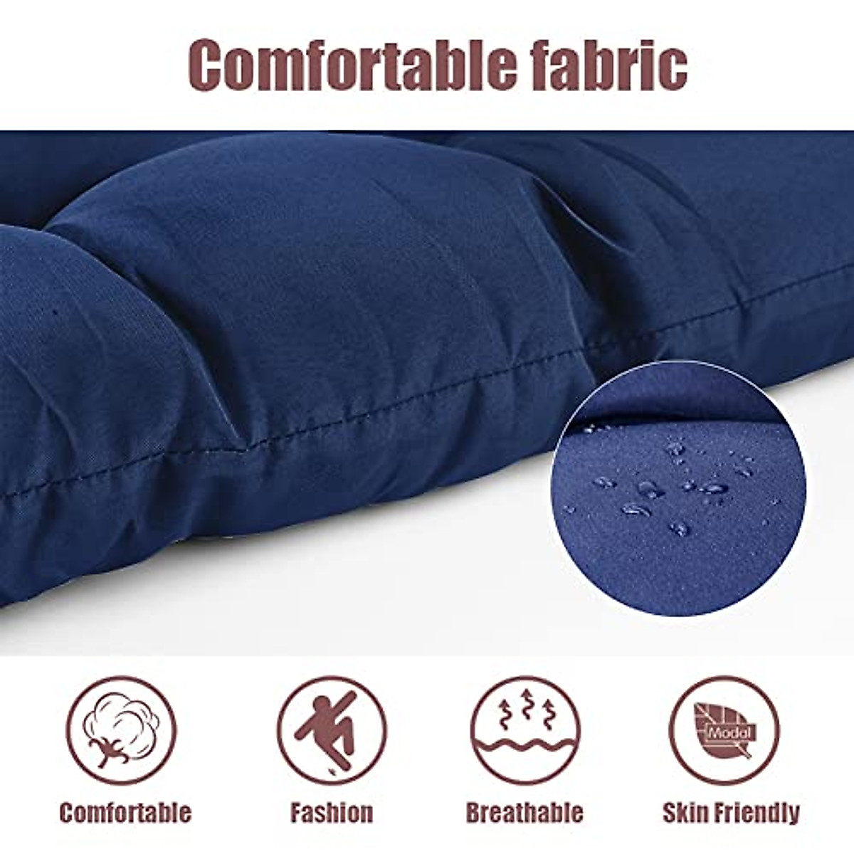 Rocking Chair Cushion Pad, Water Resistant Patio Chair Cushion for Adirondack Chair High Back Indoor Outdoor Soft Thickened Patio Chaise Lounger Cushion Overstuffed Patio Chair Cushion (Navy Blue)