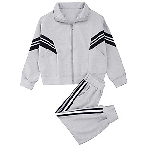 Linjinx Kids Boys Full Zip Jacket Shirt Sweatshirt and Athletic Jogger Pants Set Sweatsuit Tracksuit Grey 7-8 Years