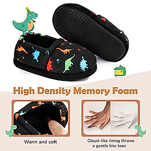 festooning Slippers for Boys Little Big Kid House Shoes Warm Cotton Memory Foam Toddler Boys Slippers with Indoor Outdoor Rubber Sole Black 7-8 M US