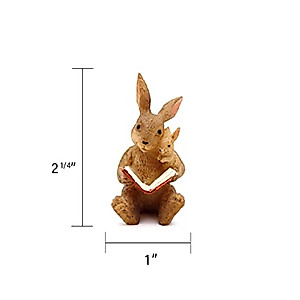 NW Wholesaler Miniature Rabbit Mama Reading Book to her Baby Bunny - Figurine for Fairy Gardens and Garden Decor