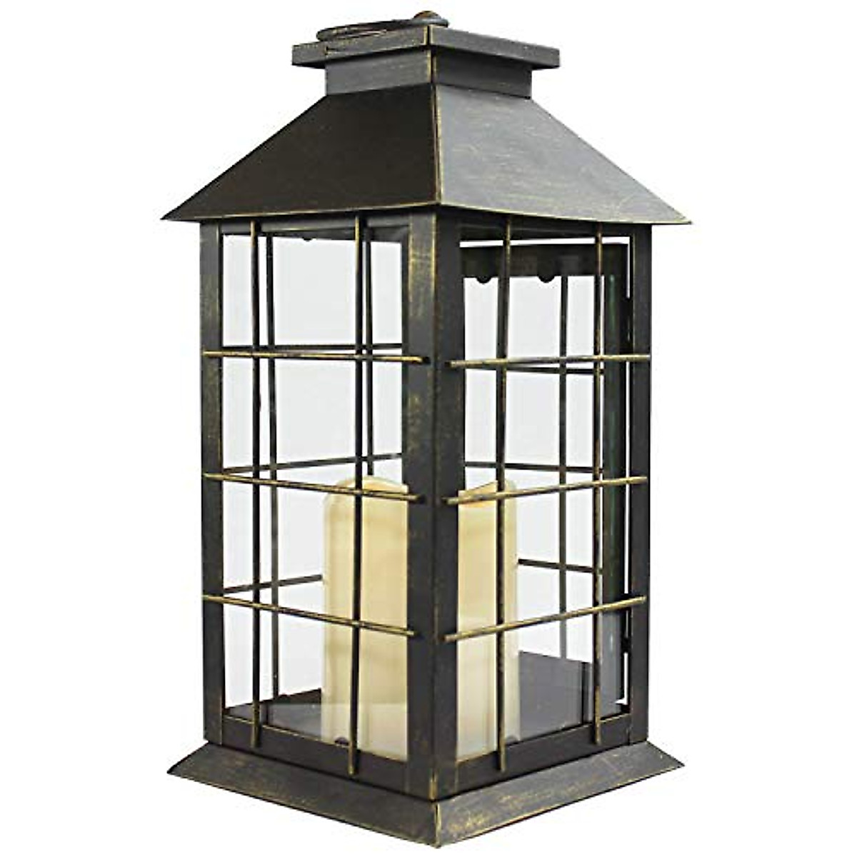 Seraphic Country Style Farmhouse Rustic Metal Lantern, Bronze