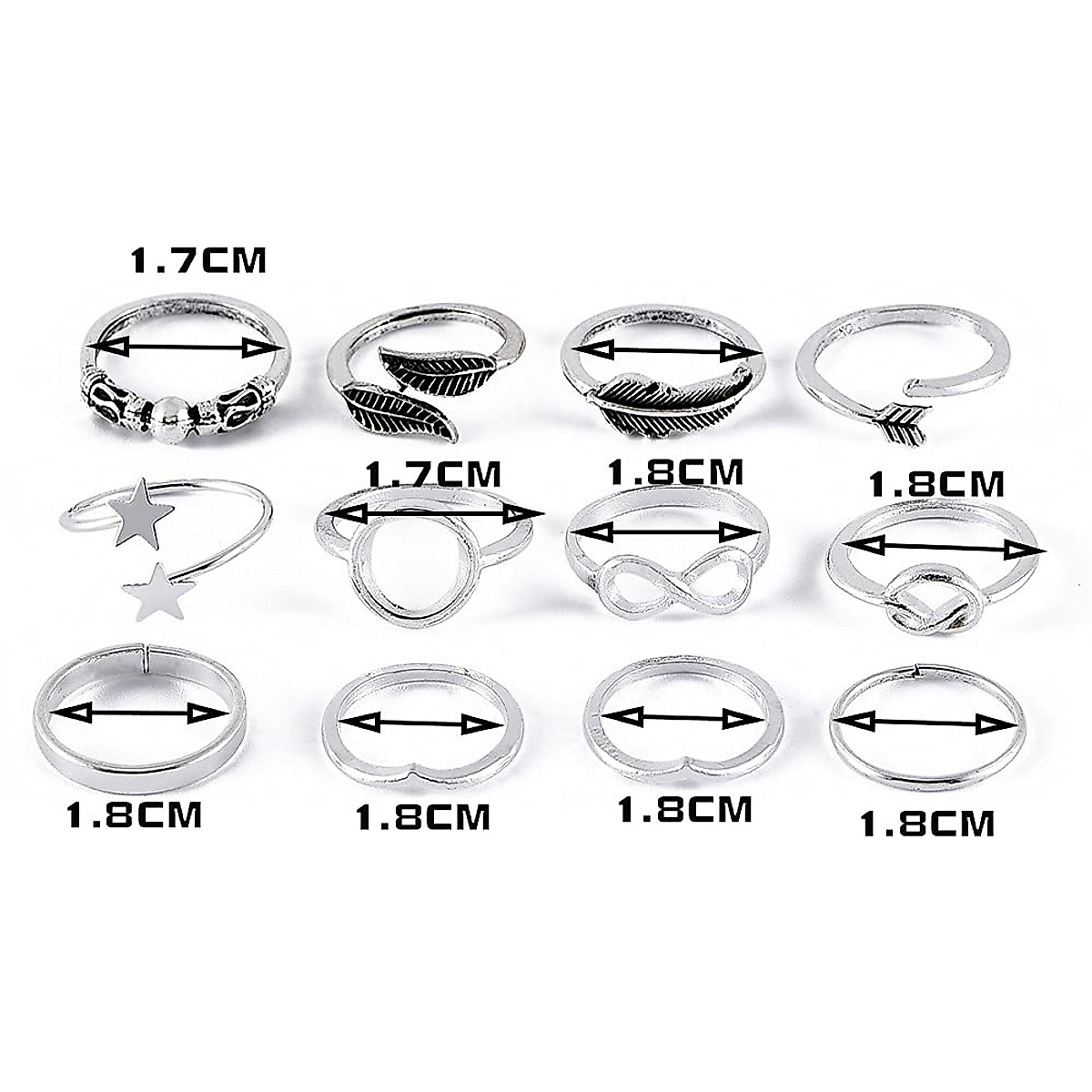 YOOESTORES82 12-20 Pcs Boho Silver Knuckle Ring Set Star Moon Wave Feather Stackable Rings Vintage Turquoise Multiple Midi Finger Ring Sets for Women (A)