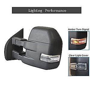 ReYee Towing Mirrors fit for 2015 2016 2017 2018 2019 2020 Ford F150 Pickup with Power Heated Turn Signal Lamp Auxiliary Light Temperature Sensor Manual Fold- 8 Pin(Black)