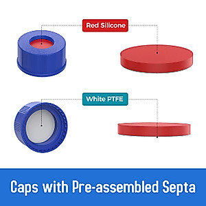 SCIEEN Autosampler Vial, Clear Glass 12 x 32 mm 9-425 Screw Neck Vial with Cap and Red Silicone&White PTFE Septum, 2ml Sample Vial with Writing Patch&Graduation Mark, 100/PK