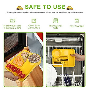 A Set of Toddler's Plates Set and a Set of Toddler's Fork and Spoon Set, Construction Toddler Utensils, Suitable for Kids Utensils.