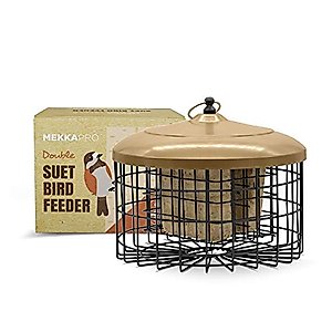 MEKKAPRO Bird Feeder Squirrel Proof with Hanging Metal Roof, Bird Feeder for Outside Wild Birds, Two Suet Capacity, Very Adaptable and Easy to Use Wild Bird Feeder, Caged Design