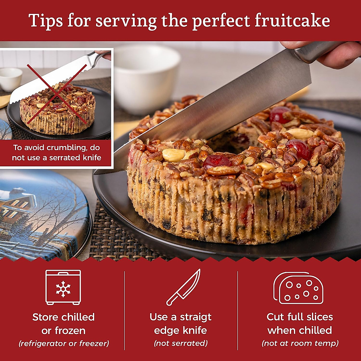 Beatrice Bakery Co. Original Fruitcake, Grandma's Old Fashioned Fruit and Nut Freshly Made, Brandy, Bourbon and Rum Fruitcake, Est. 1917 (32 oz Box)