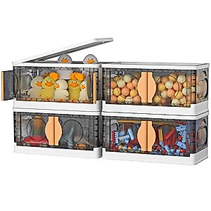 Storage Bins with Lids, 19.8 Gal Closet Organizers, Collapsible Storage Bins, Stackable Folding Storage Box, 4 Pack Dorm Storage Bins with Lids and Doors