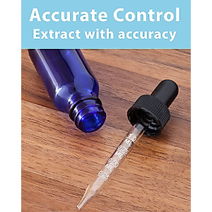 JUVITUS 1 oz / 30 ml Cobalt Blue Glass Boston Round Bottle with Graduated Measurement Glass Dropper (4 pack) + Funnel