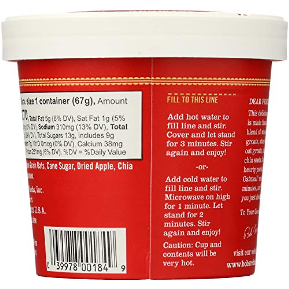 Bob's Red Mill Gluten-Free Apple Cinnamon Oatmeal, 2.36 Ounce, Pack of 12